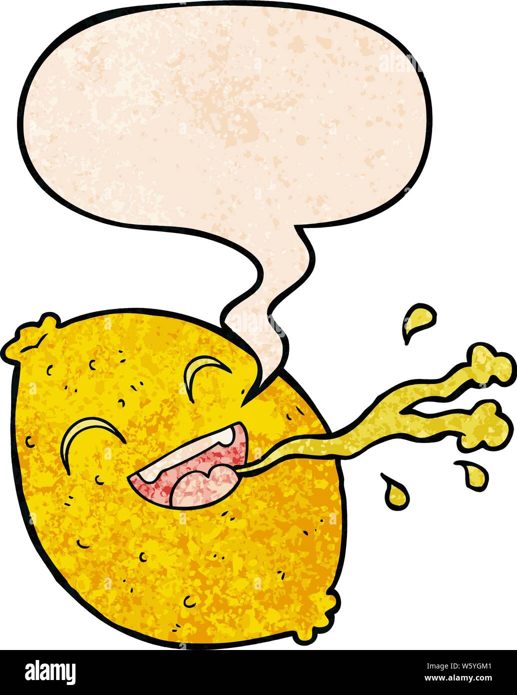 cartoon squirting lemon with speech bubble in retro texture style Stock ...