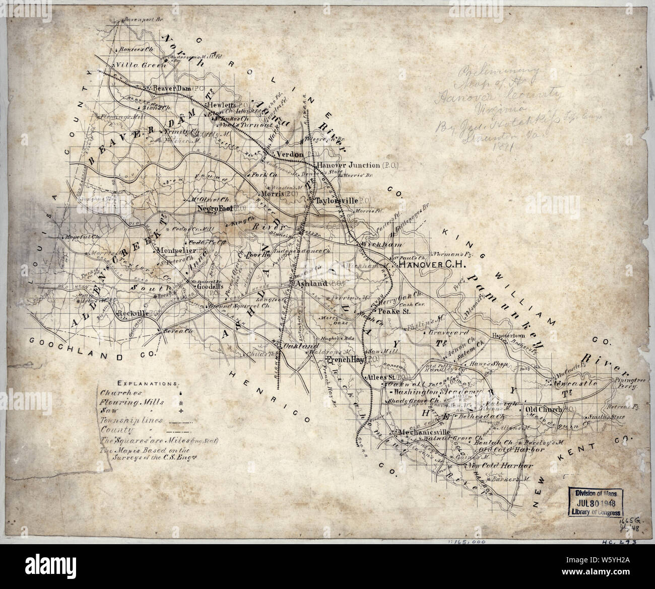 Civil War Maps 1493 Preliminary map of Hanover County Virginia Rebuild ...