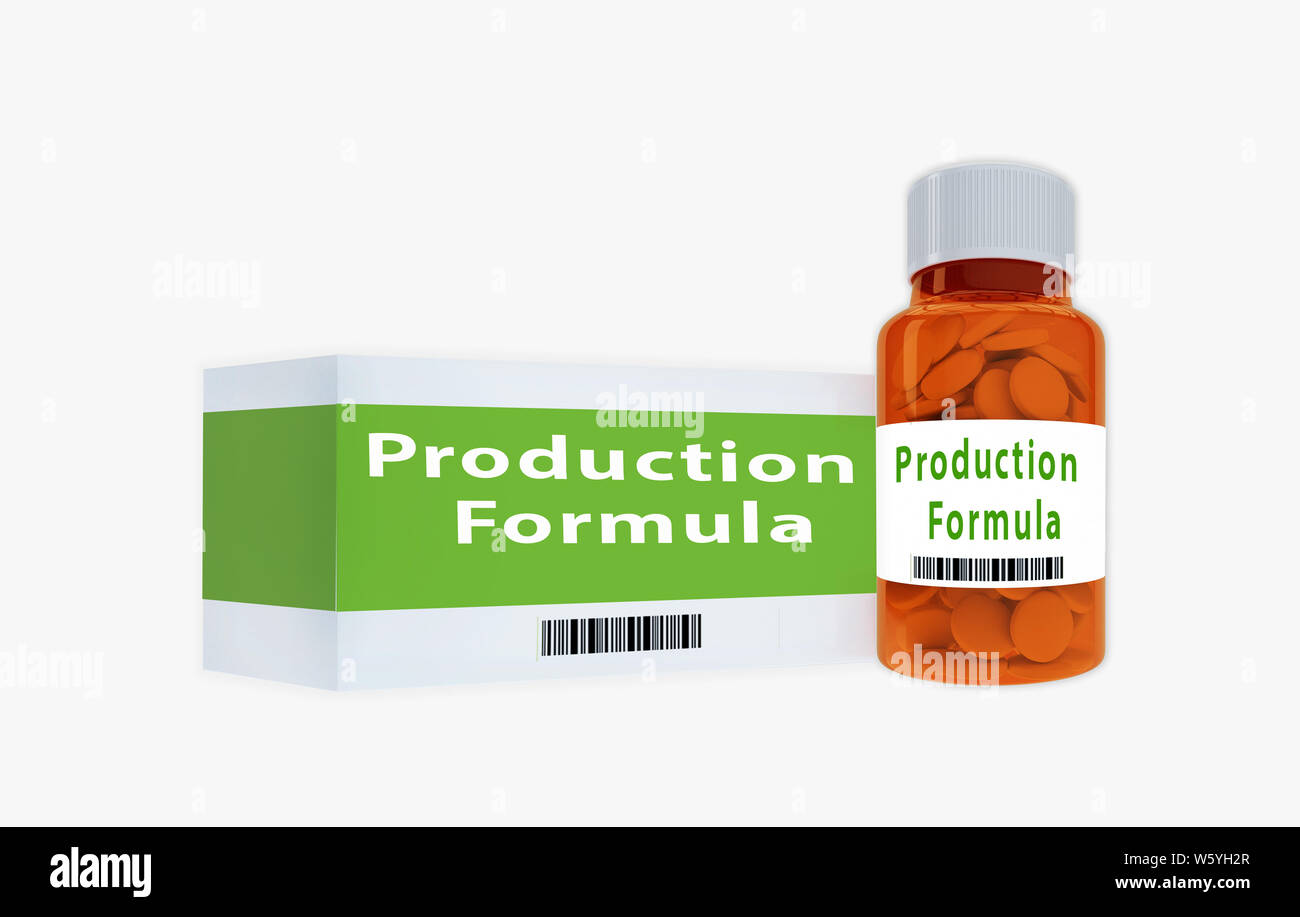 3D illustration of Production Formula title on pill bottle, isolated on ...