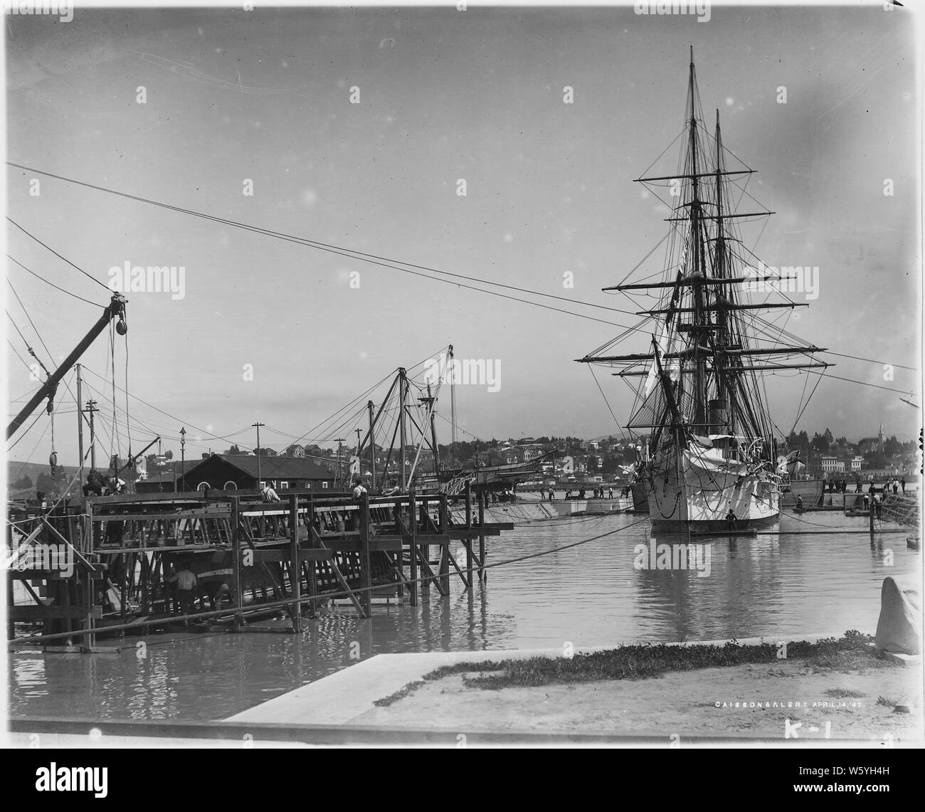 View of the Caisson built at Mare Island, with the USS ALERT being ...