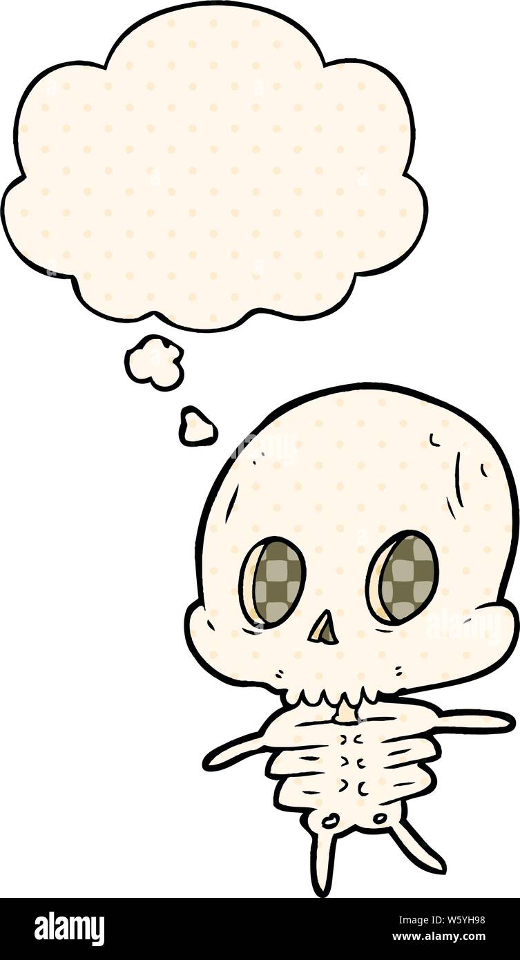 cartoon skeleton with thought bubble in comic book style Stock Vector ...