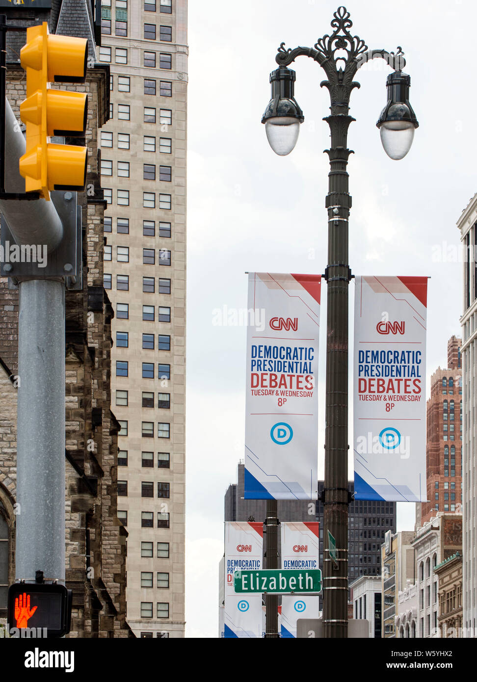 Detroit, Michigan, USA. 30th July, 2019. Banners announcing the ...