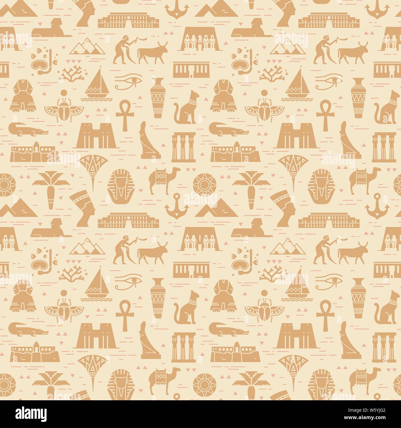 Bright seamless pattern of symbols, landmarks, and signs of Egypt from ...