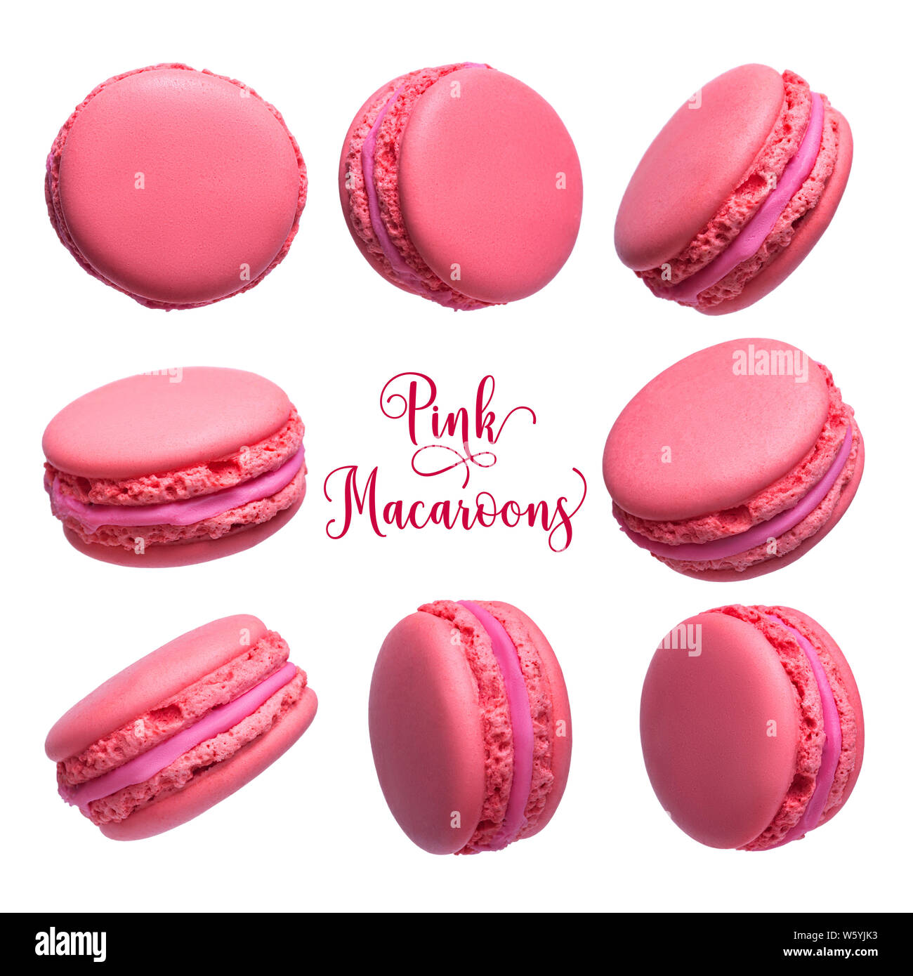 Set of pink french macarons cakes isolated on white background Stock ...