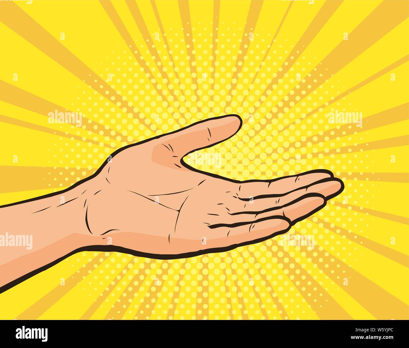 Opened hand, retro comic style. Cartoon vector illustration Stock ...