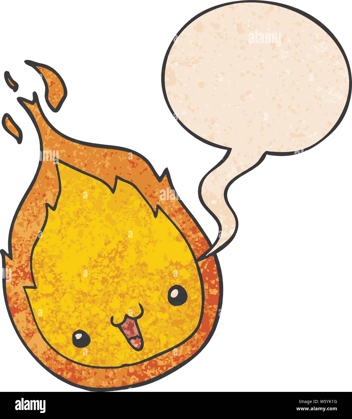 cute cartoon flame with speech bubble in retro texture style Stock ...