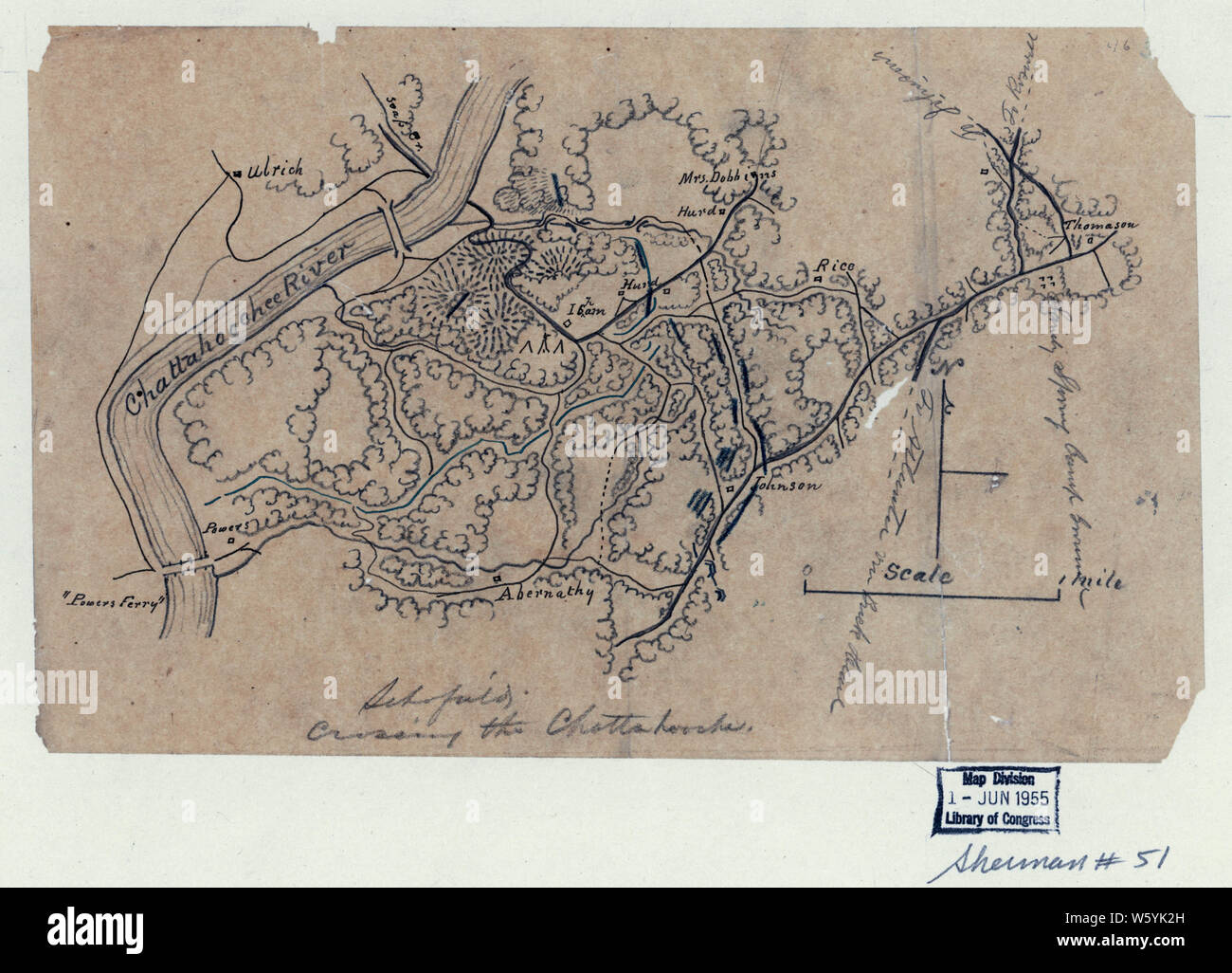 Civil War Maps 1557 Schofield crossing the Chattahooche sic Rebuild and ...