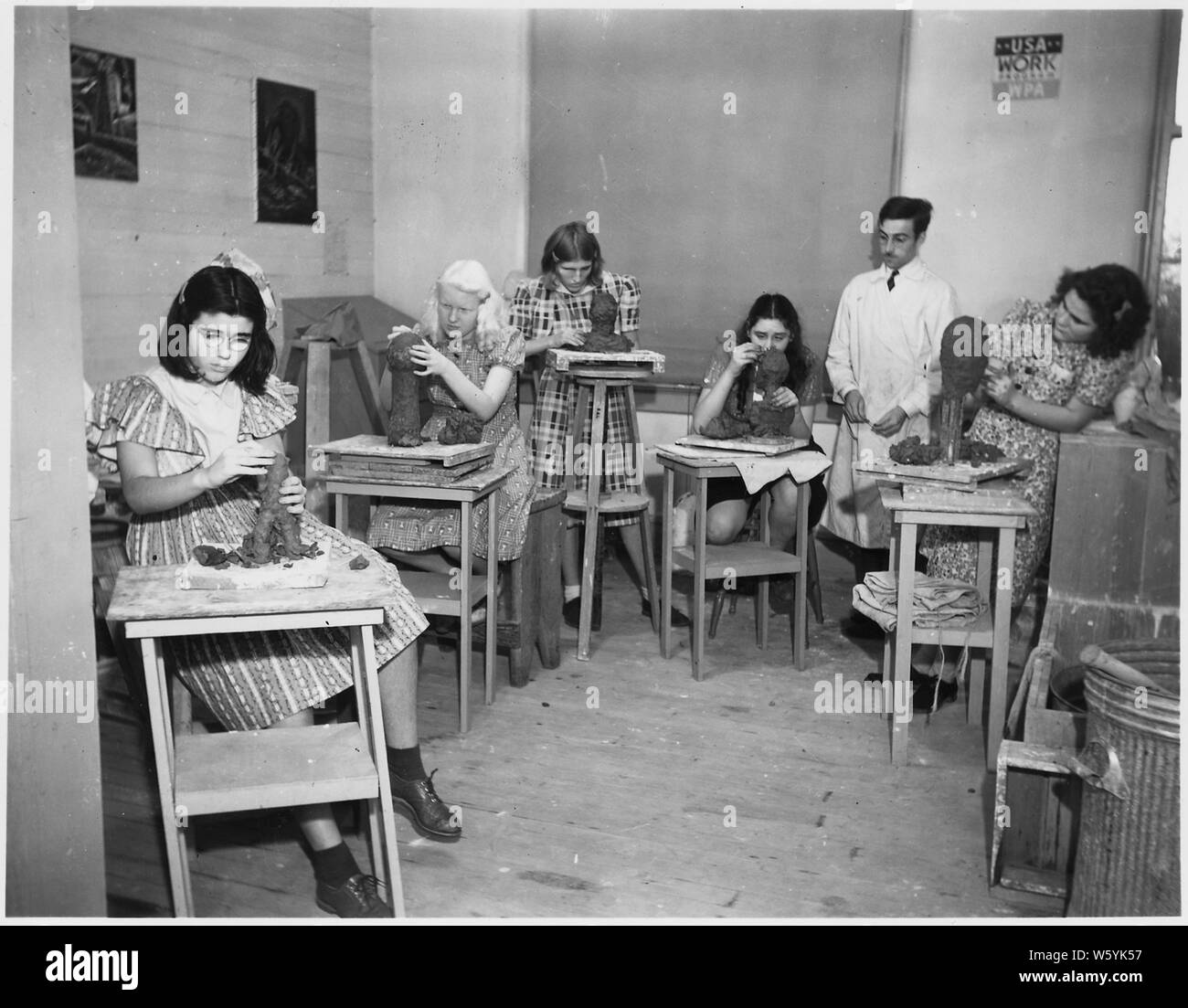 WPA, blind children at work in Art Center Workshop in Salem, Oregon ...