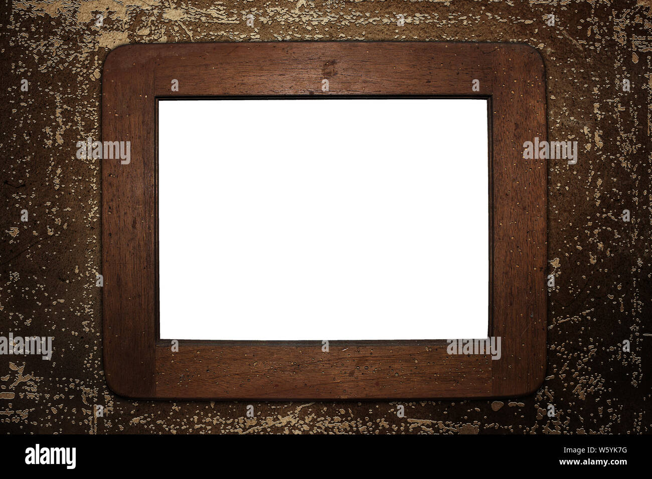 Vintage Picture frame Made Of Wood Hanging On Worn Damaged Wall Stock ...