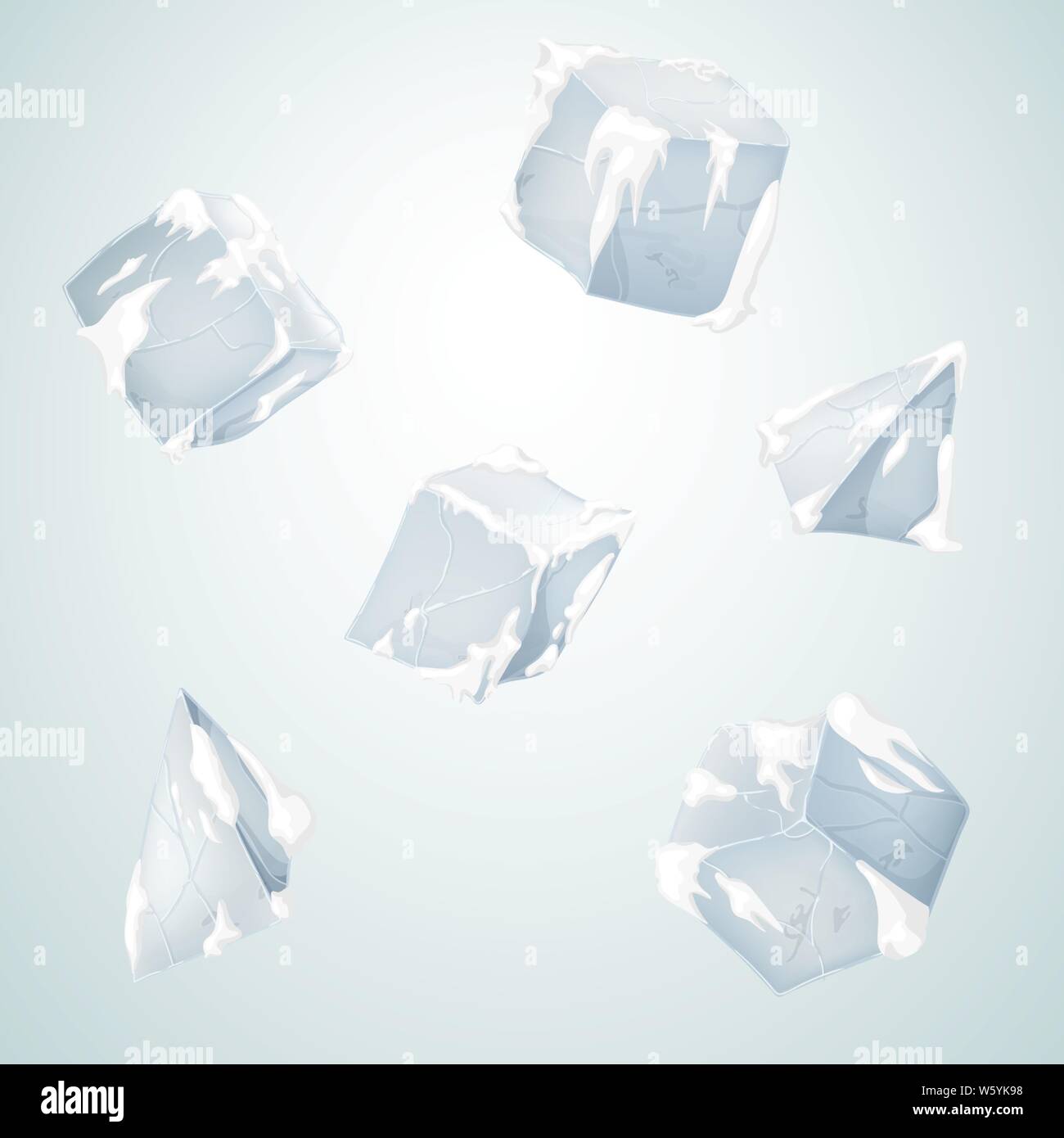 Ice and snow blocks. Transparency ice cubes and pyramids. Vector illustration. 3D design. White ...