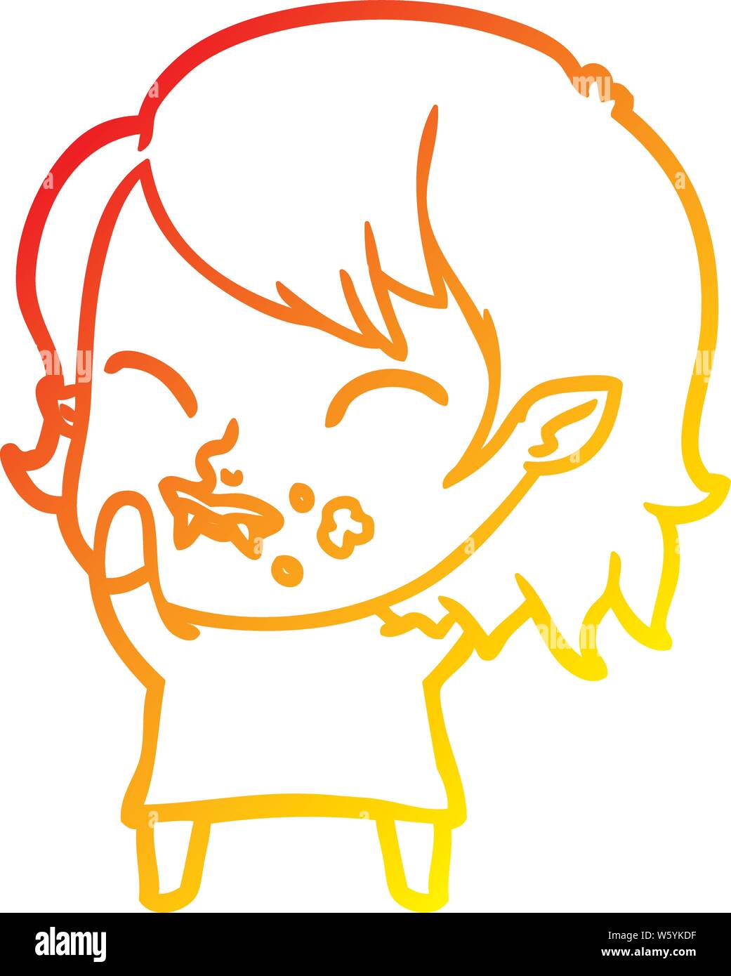 warm gradient line drawing of a cartoon vampire girl with blood on ...