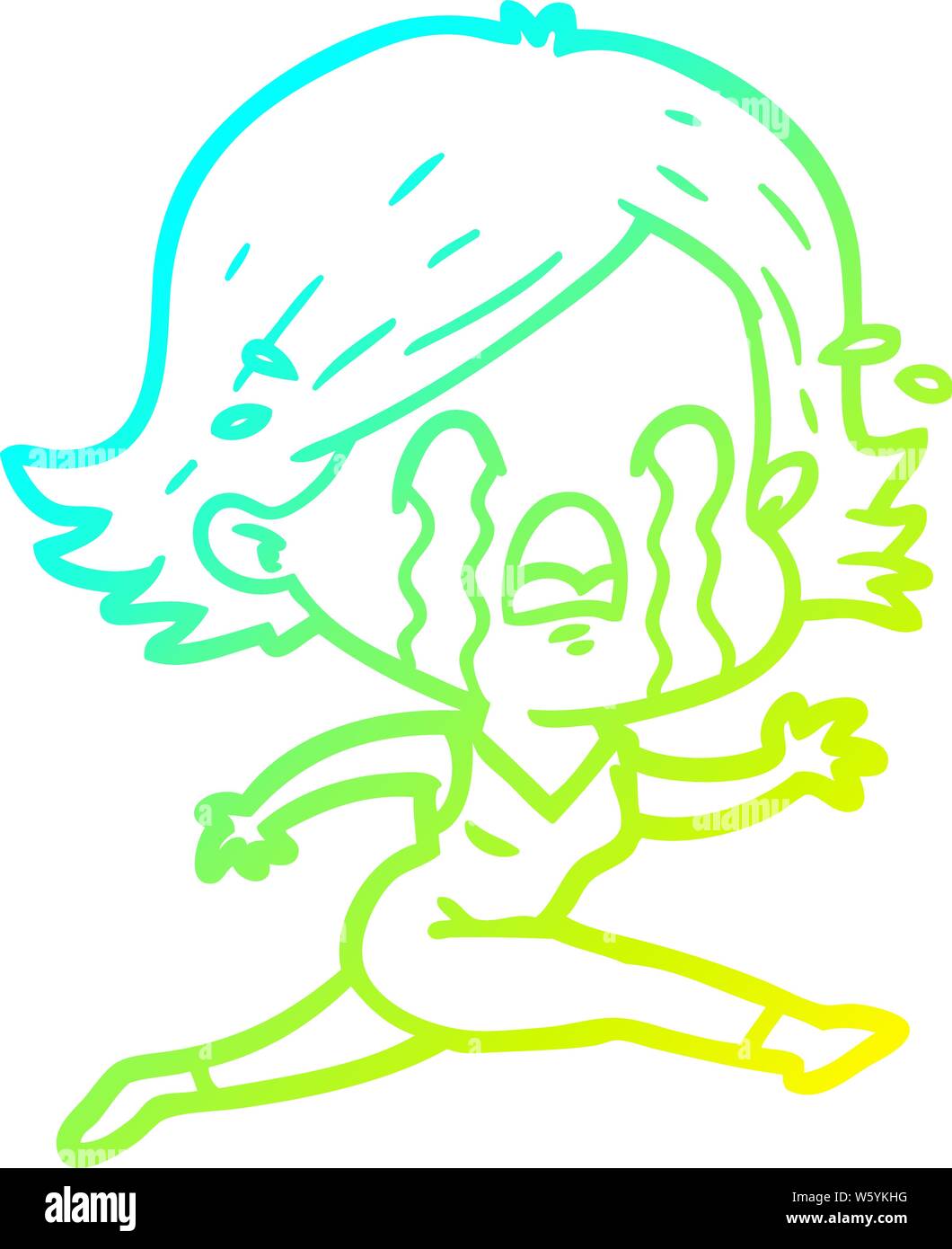 cold gradient line drawing of a cartoon woman crying Stock Vector Image ...