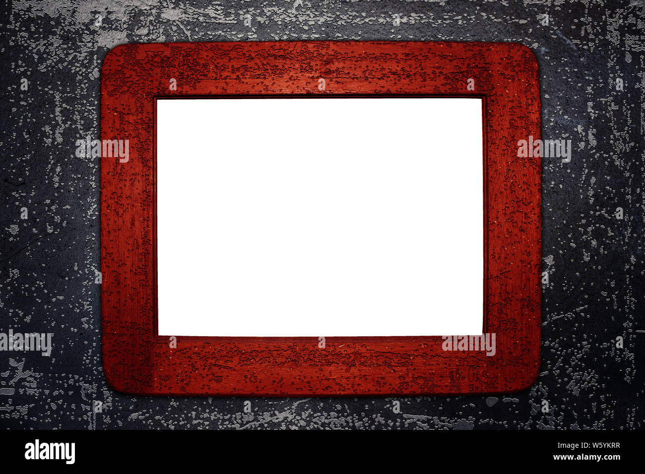 Vintage Picture frame Made Of Wood Hanging On Worn Damaged Wall Stock ...