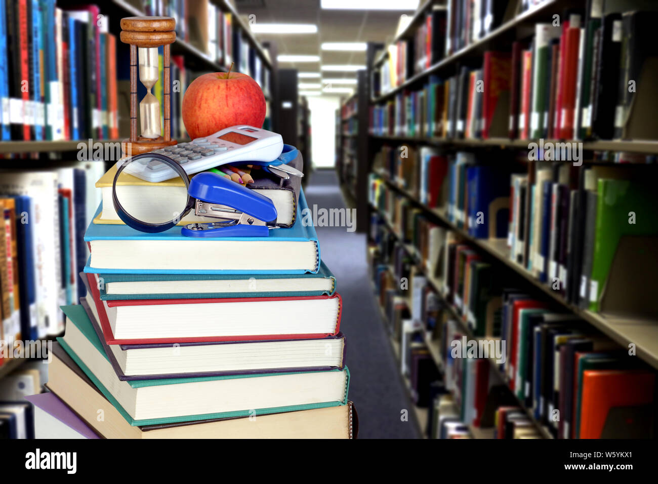 stack of books in library for education concept Stock Photo - Alamy