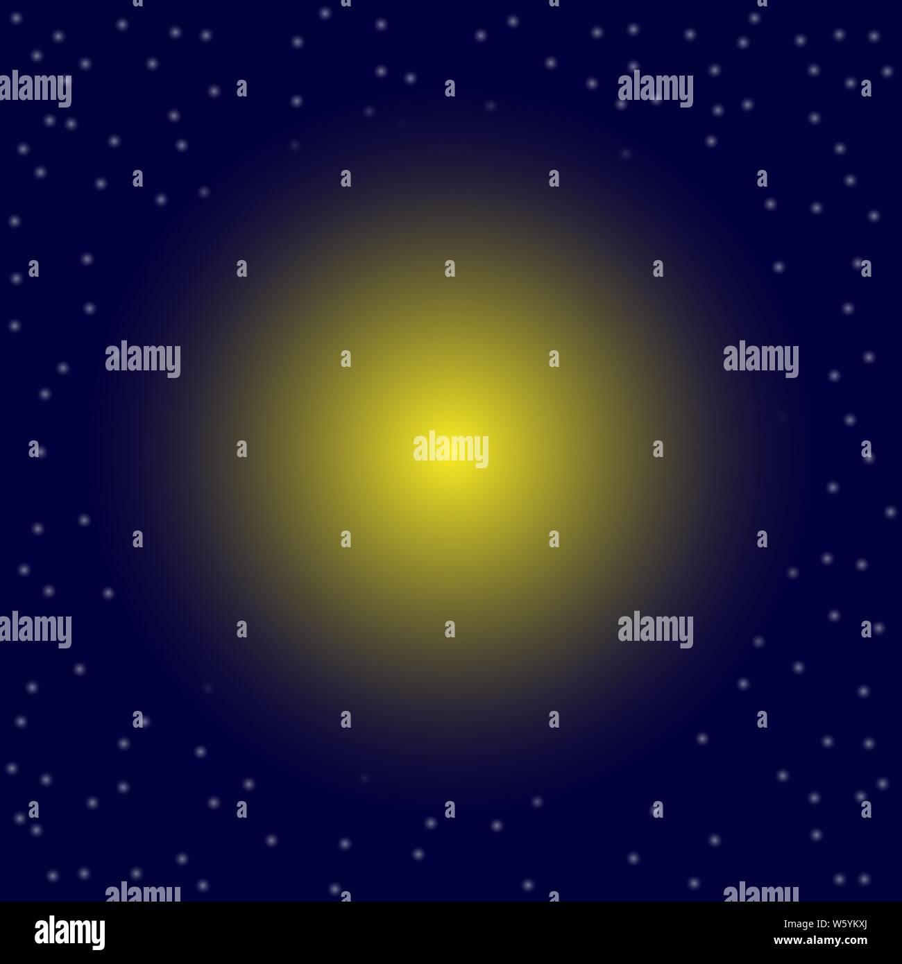 Yellow ball on blue background. imitation of the sun in the starry sky ...