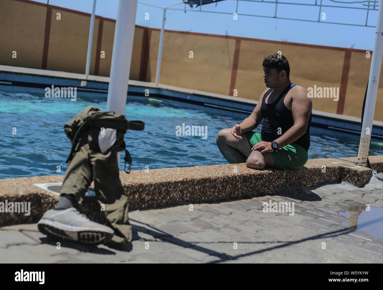 July 29, 2019, Gaza, Palestine: Palestinian amputee, who lost a leg in ...