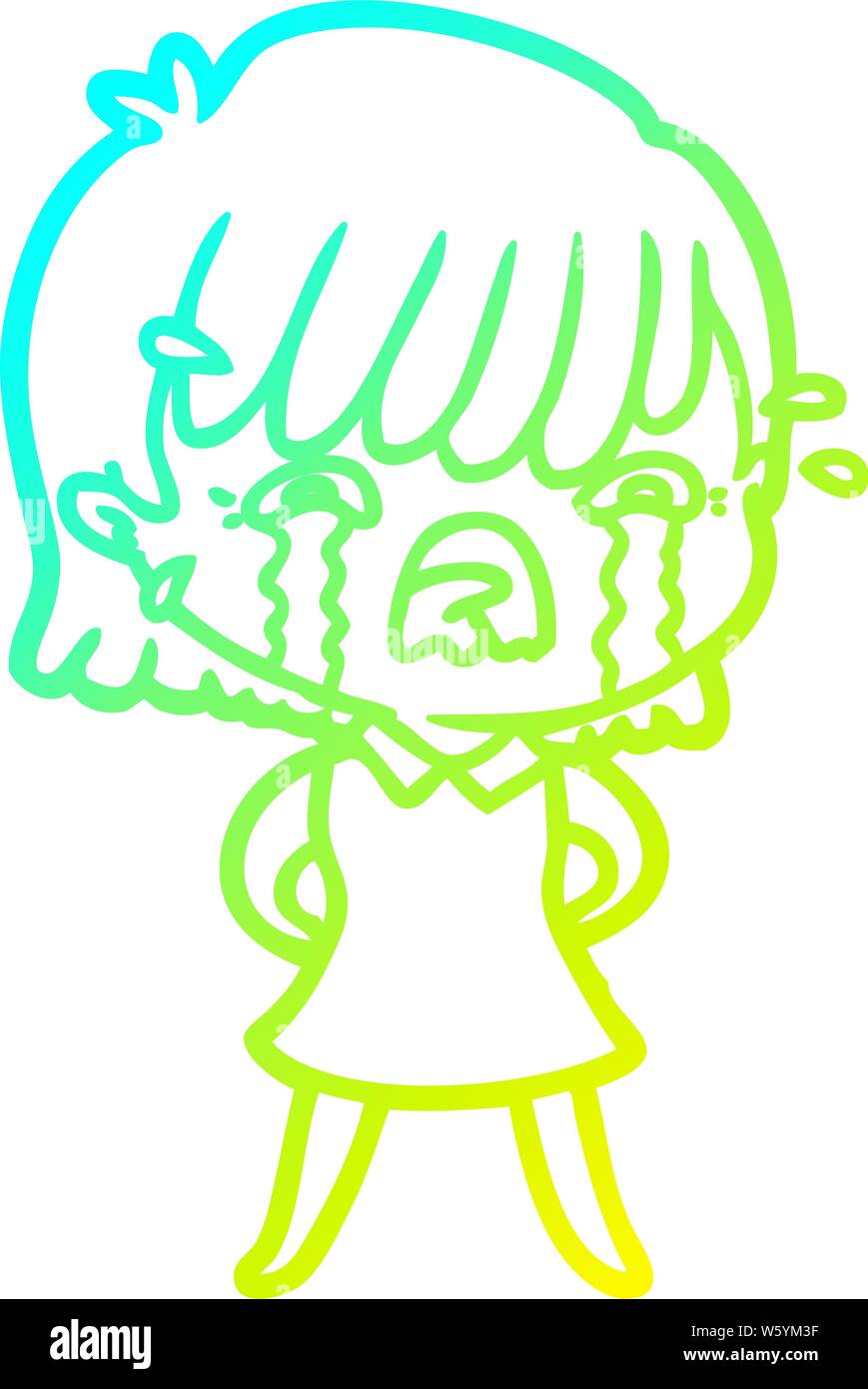 cold gradient line drawing of a cartoon girl crying Stock Vector Image ...