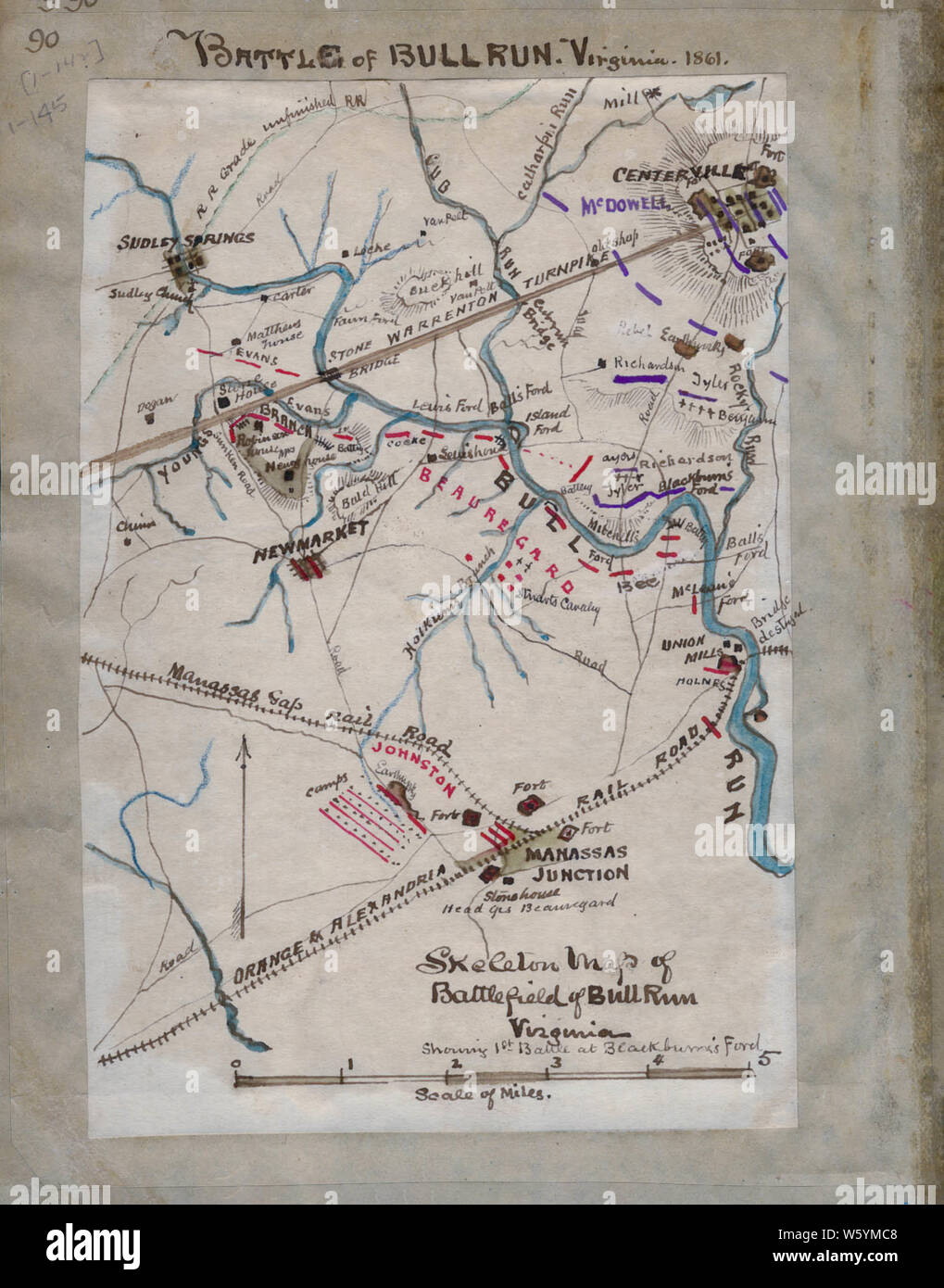 Civil War Maps 1598 Skeleton map of battlefield of Bull Run Virginia ...