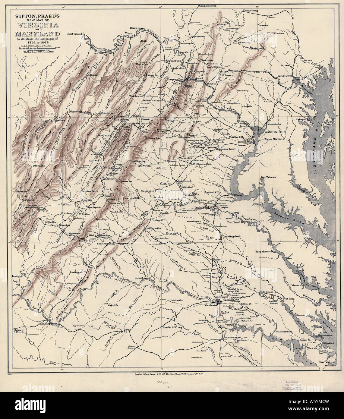 Civil War Maps 1596 Sifton Praed's new map of Virginia and Maryland to ...