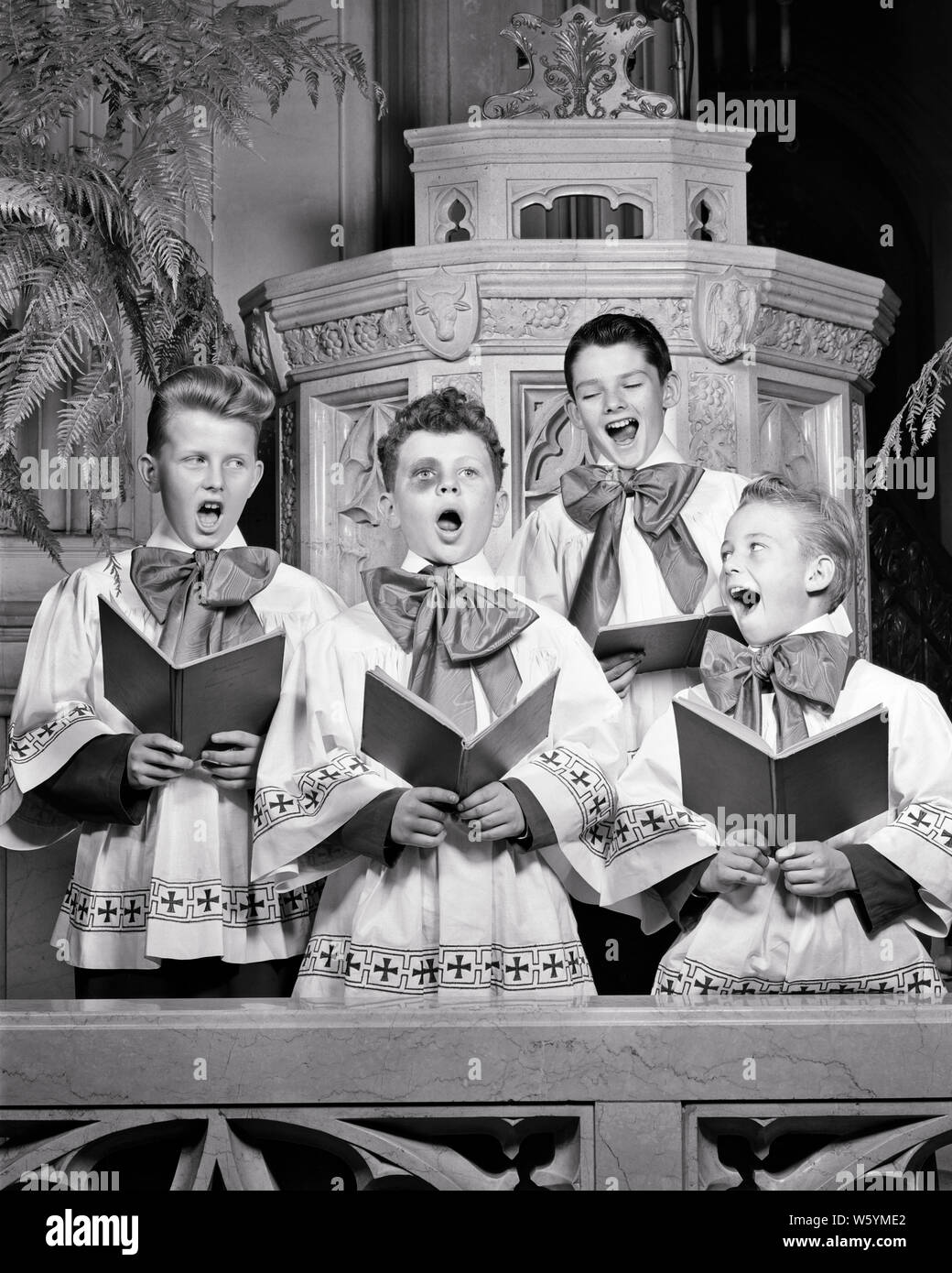 1940s THREE SINGING SMILING INNOCENT CHOIRBOYS EYING FOURTH GUILTY BOY ...
