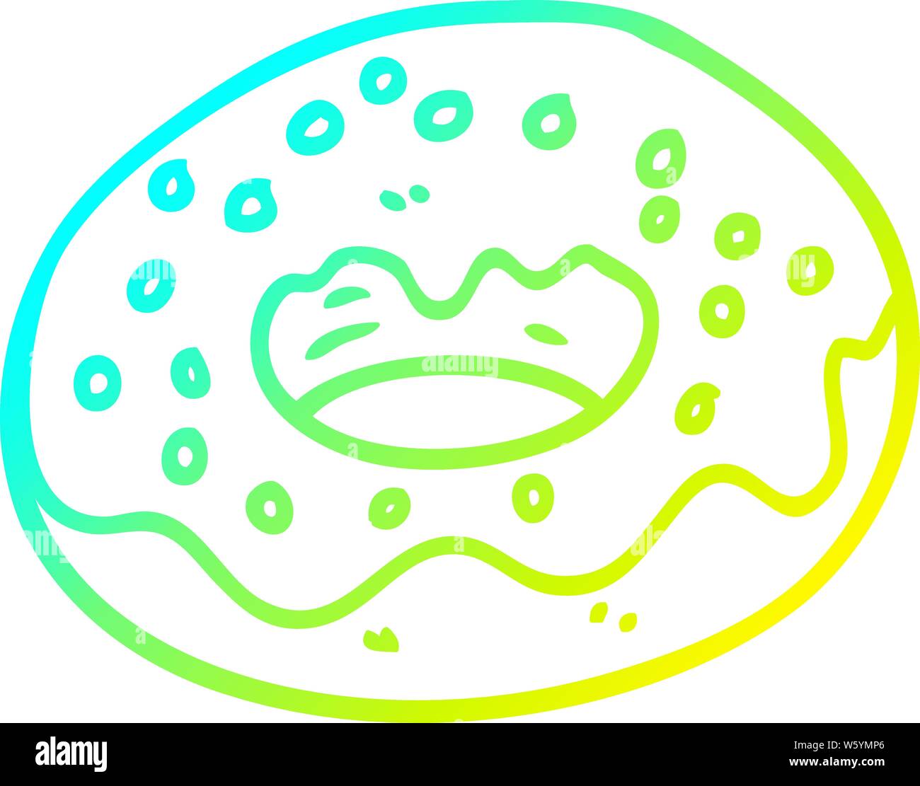 cold gradient line drawing of a cartoon chocolate coated donut Stock ...