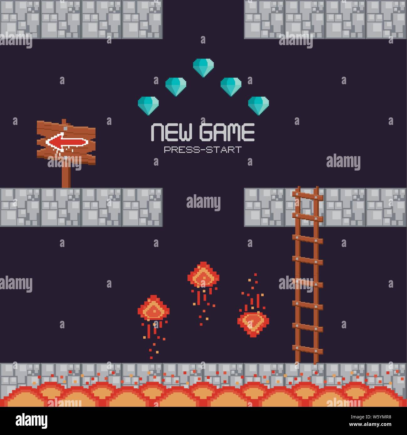 Retro videogame scenery with terrain pixelated Stock Vector Image & Art ...