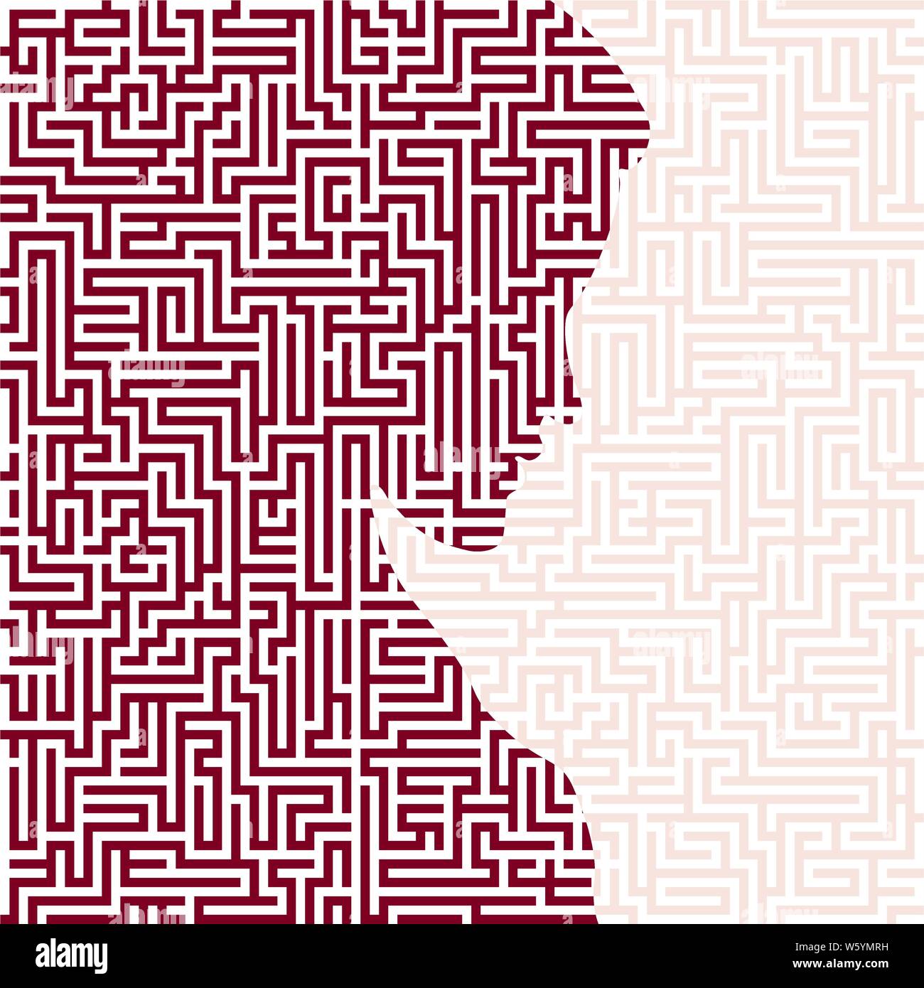 Vector illustration. Melancholic woman silhouette with maze or ...