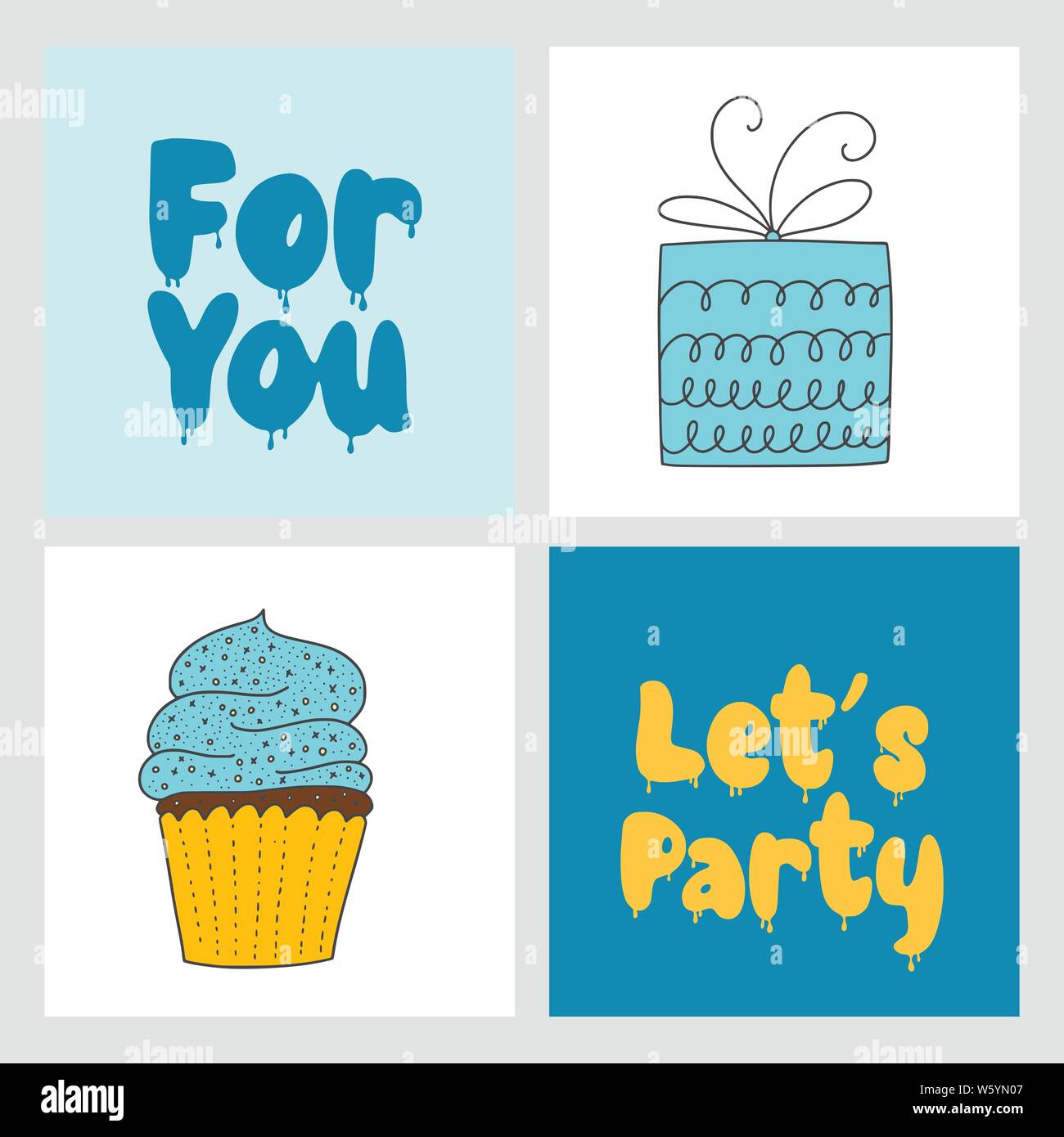 Set of handwritten cards with cute vector illustrations for t-shirts ...