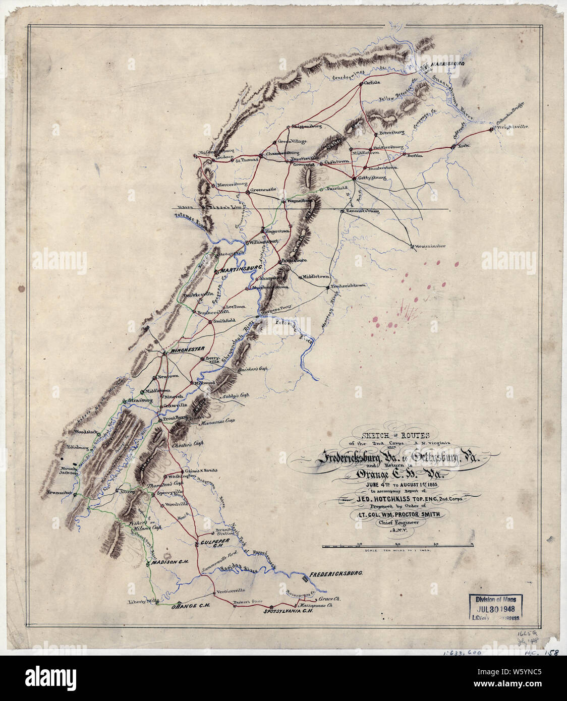 Civil War Maps 1626 Sketch of routes of the 2nd Corps AN Virginia from ...