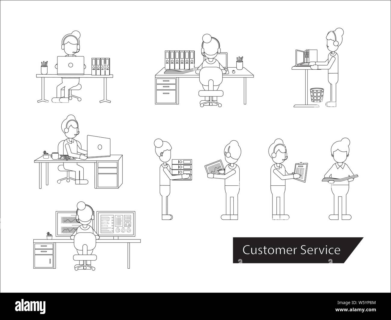 Set of customer service or operator process vector illustration Stock ...