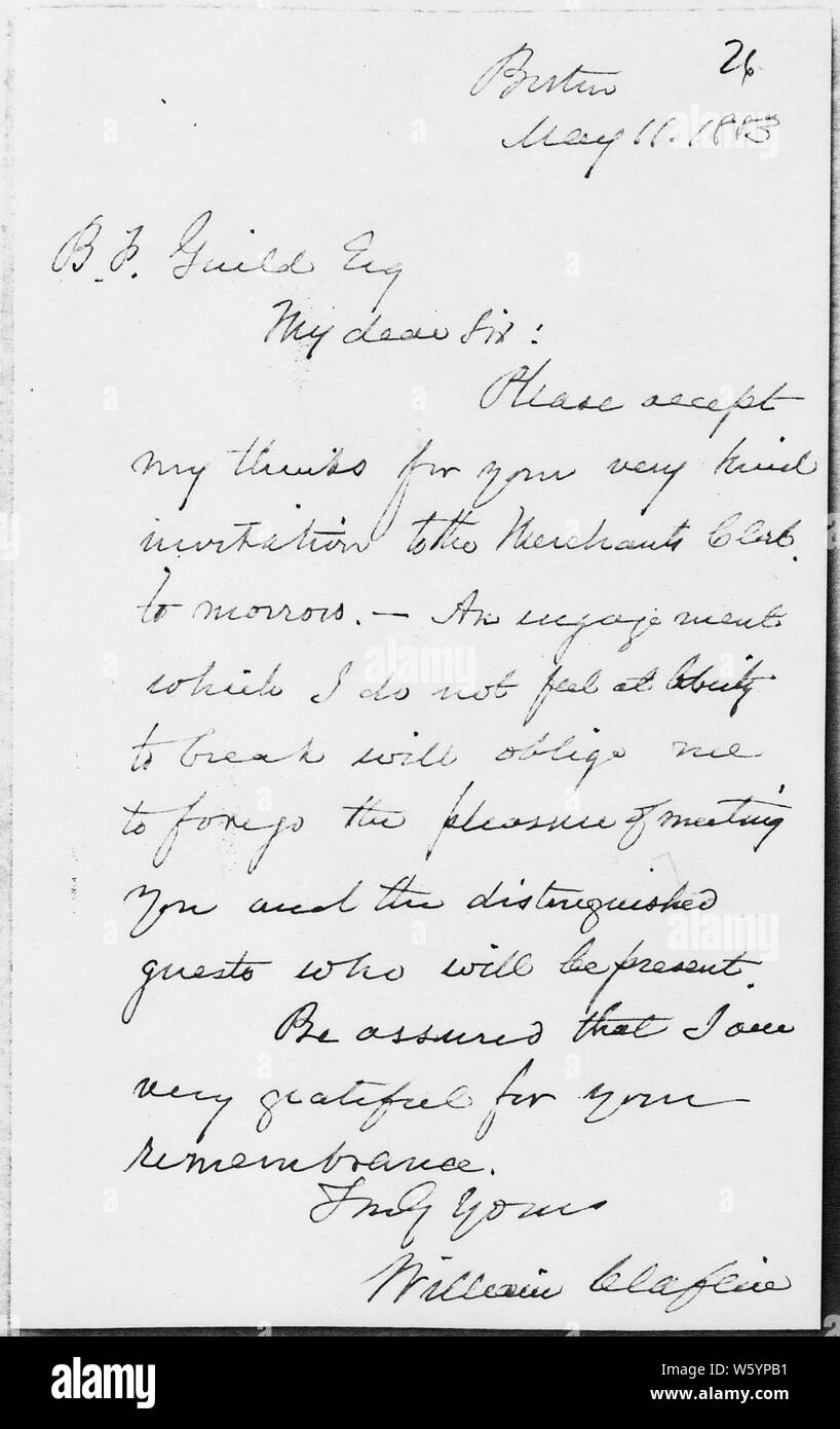 William Claflin Letter to B. F. Guild May 11, 1883; Scope and content ...