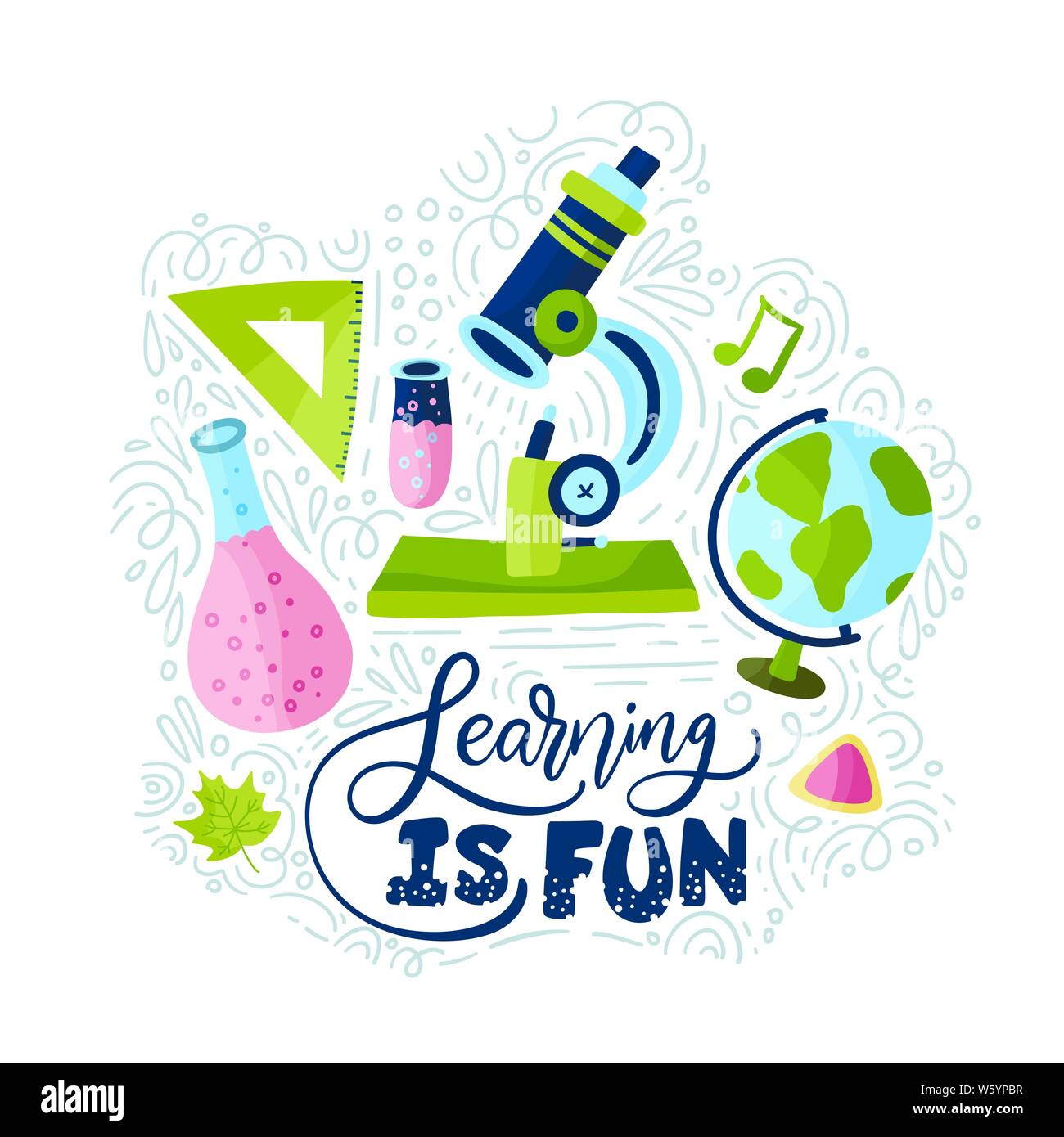 Vector school card with flat and doodle illustrations and hand drawn ...