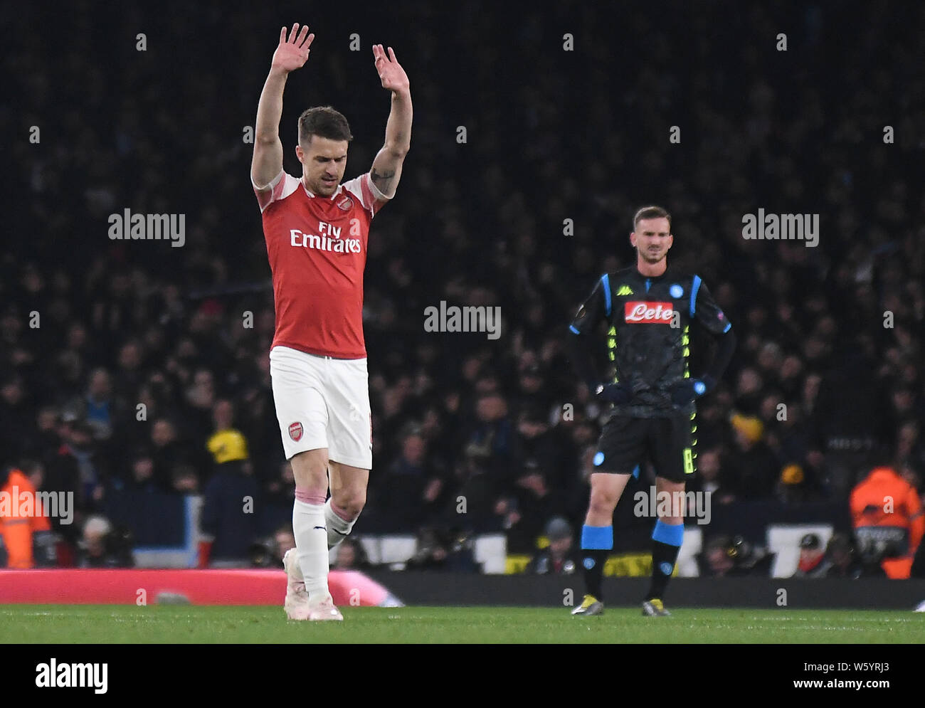 LONDON, ENGLAND - APRIL 11, 2019: Aaron Ramsey of Arsenal celebrates ...