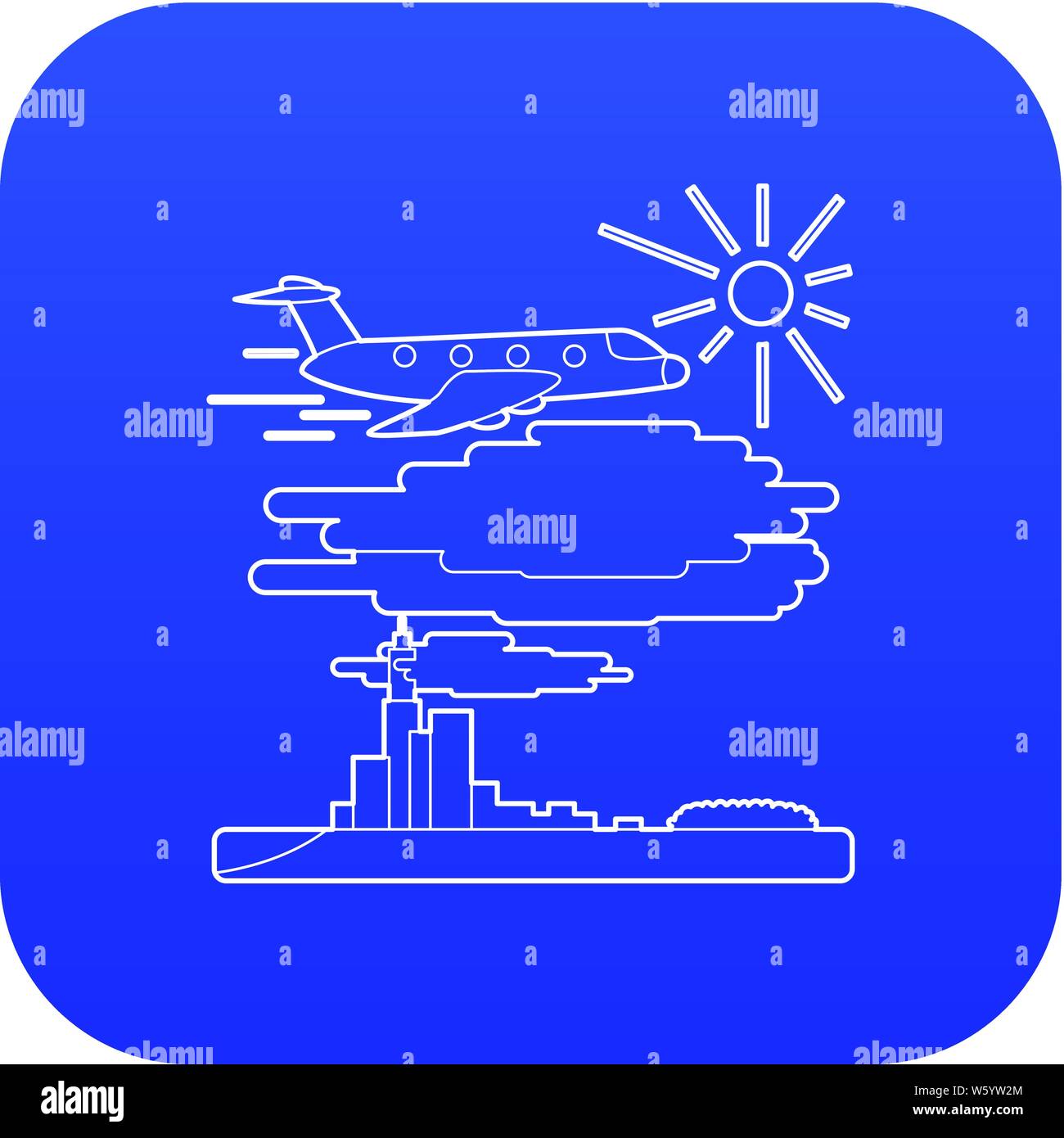 Plane flies over city concept, outline style Stock Vector Image & Art ...