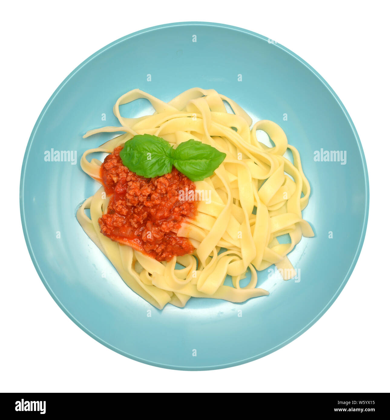 spaghetti ground beef sause and basel isolated on white background ...