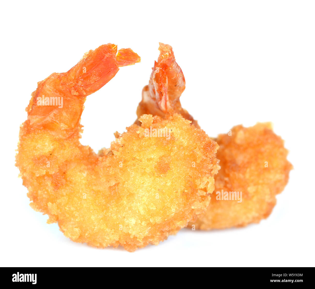 two deep fried breaded shrimps on white Stock Photo - Alamy