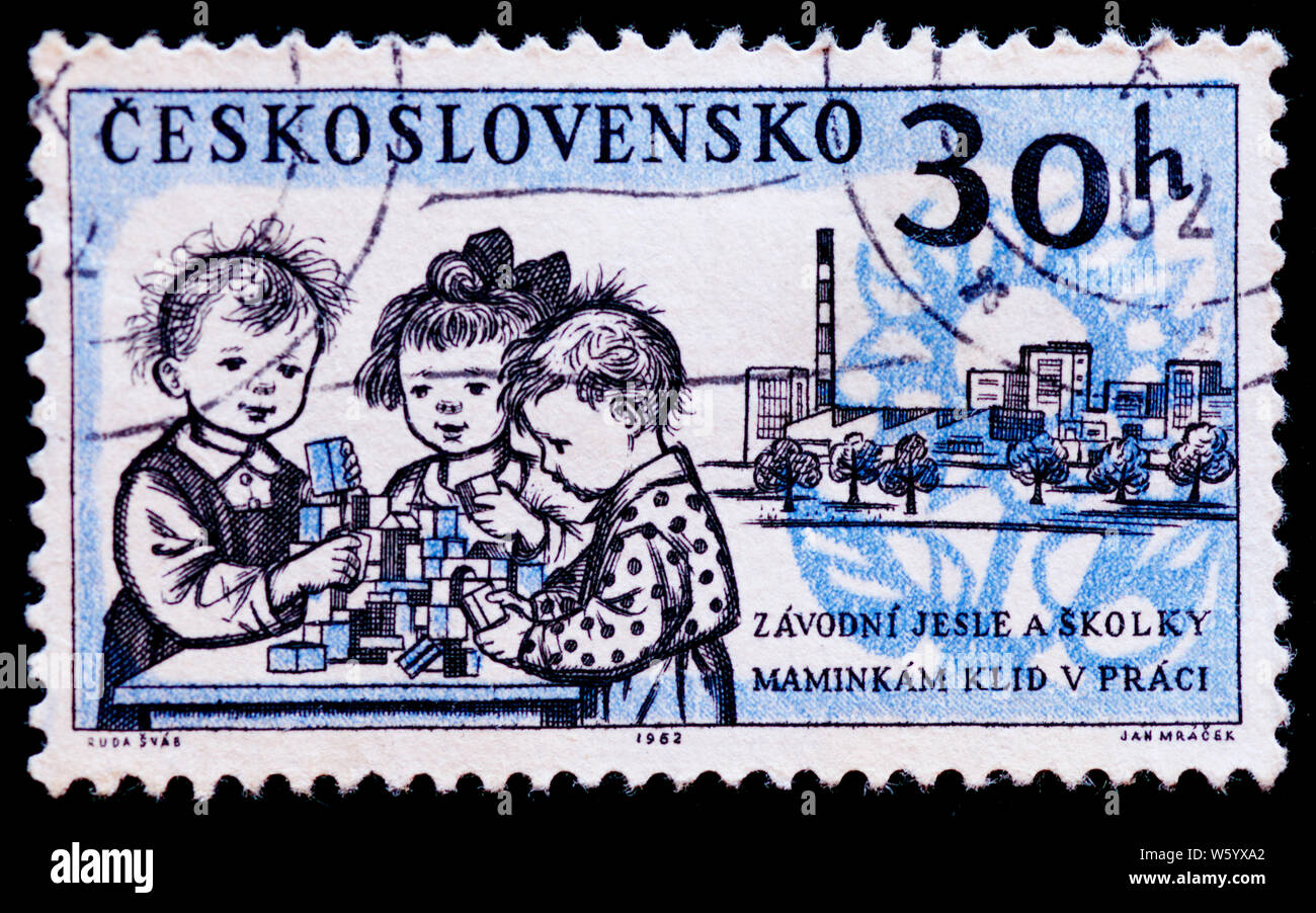 Czechoslovakia Postage Stamp - Children in Day Nursery and factory ...