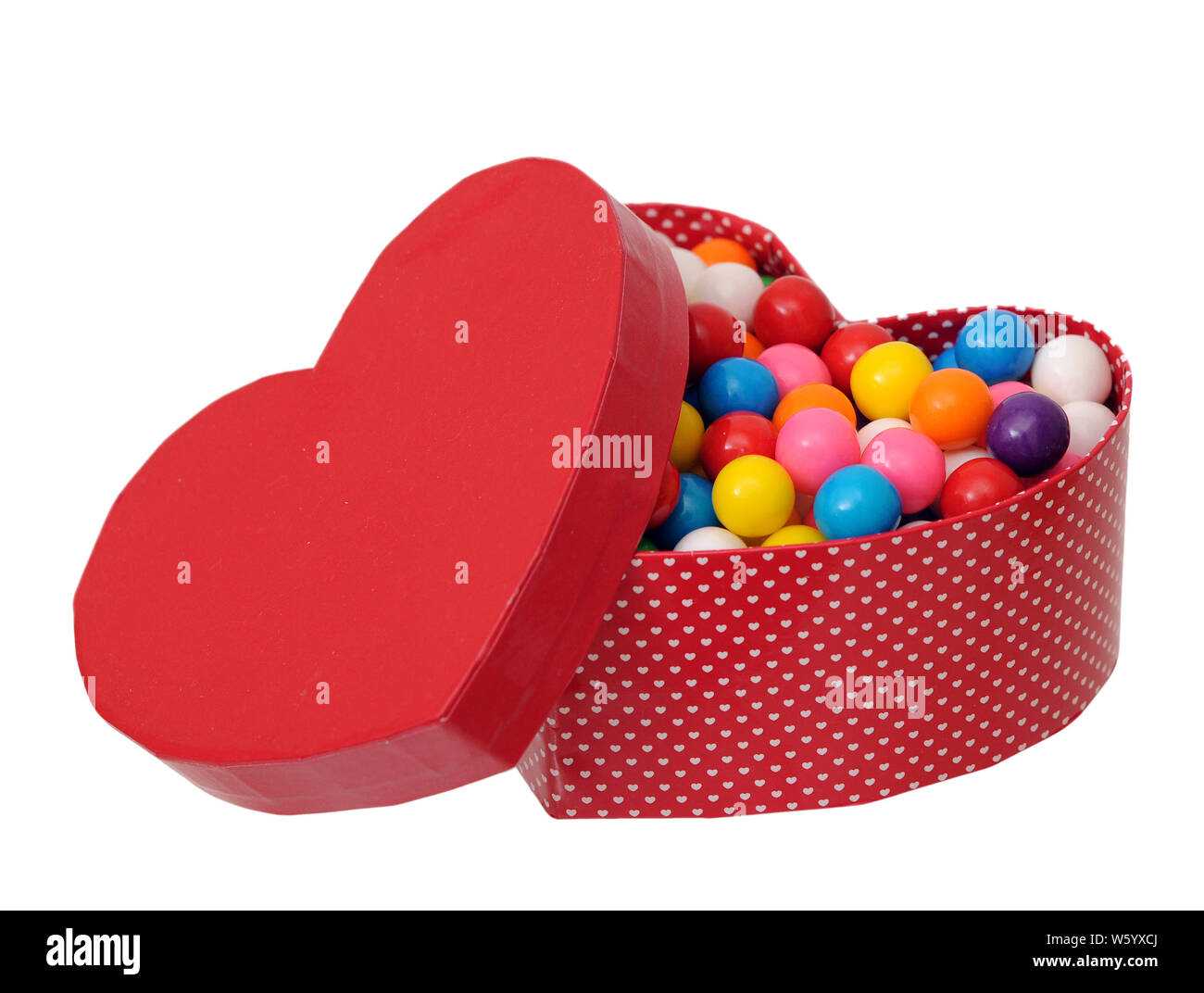 gummy ball candy in heart shape box for Valentine day isolated on white ...