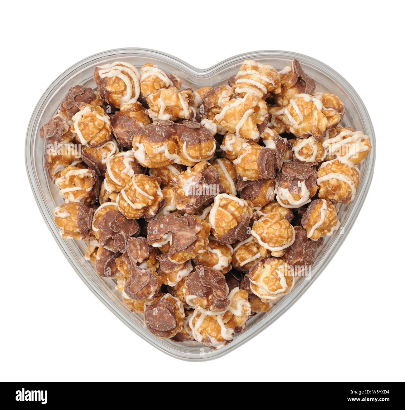 popcorn for Valentine day in heart shape bowl isolated on white Stock ...