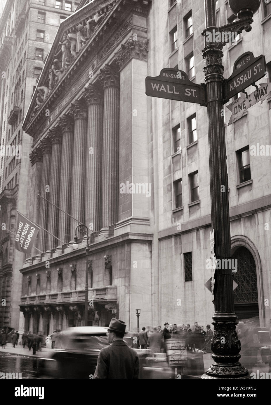 1930s 1937 ANONYMOUS PEDESTRIAN BUSINESSMAN APPROACHING NEW YORK STOCK ...