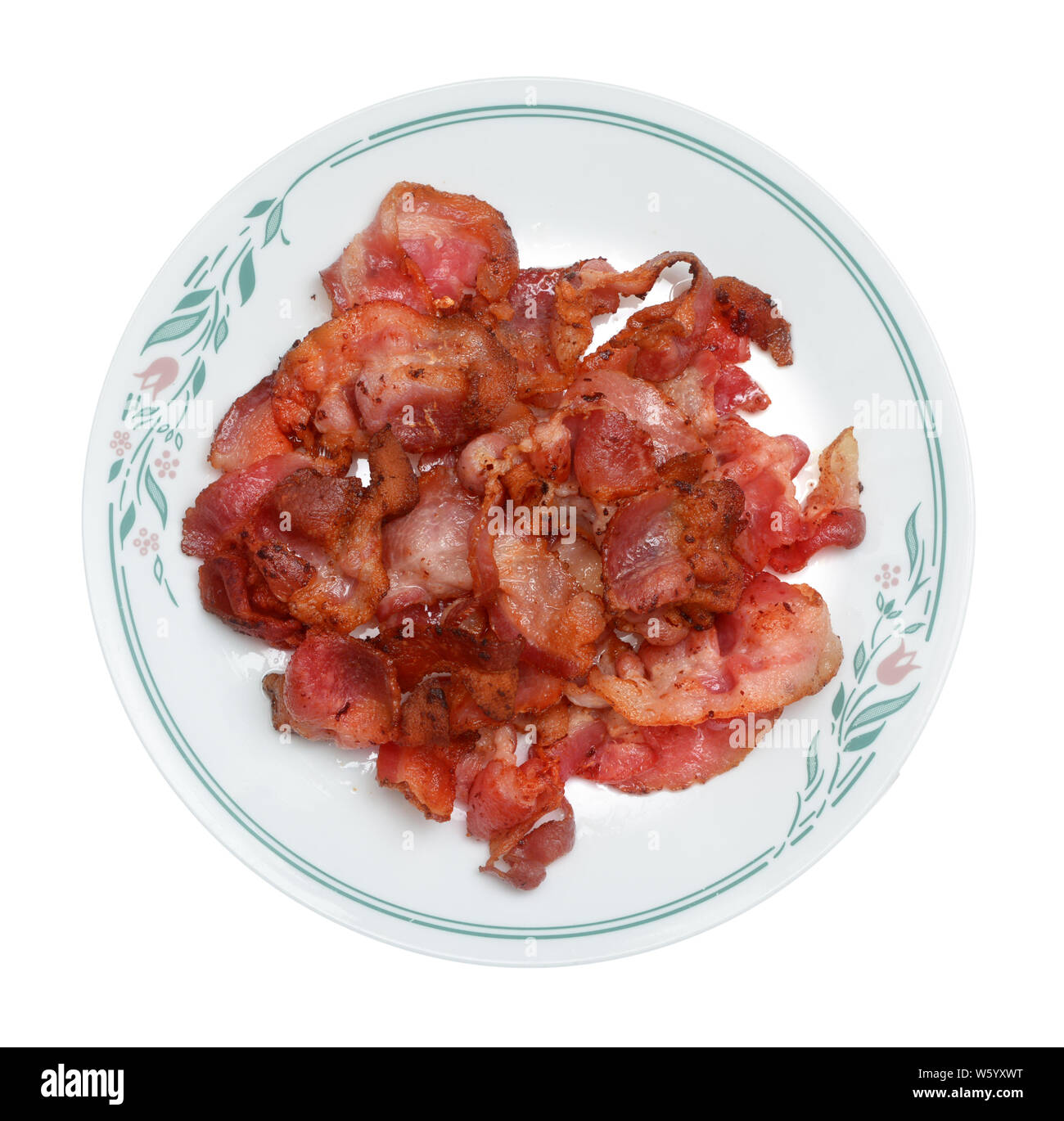 fried Bacon strips on dish isolated on white background Stock Photo - Alamy