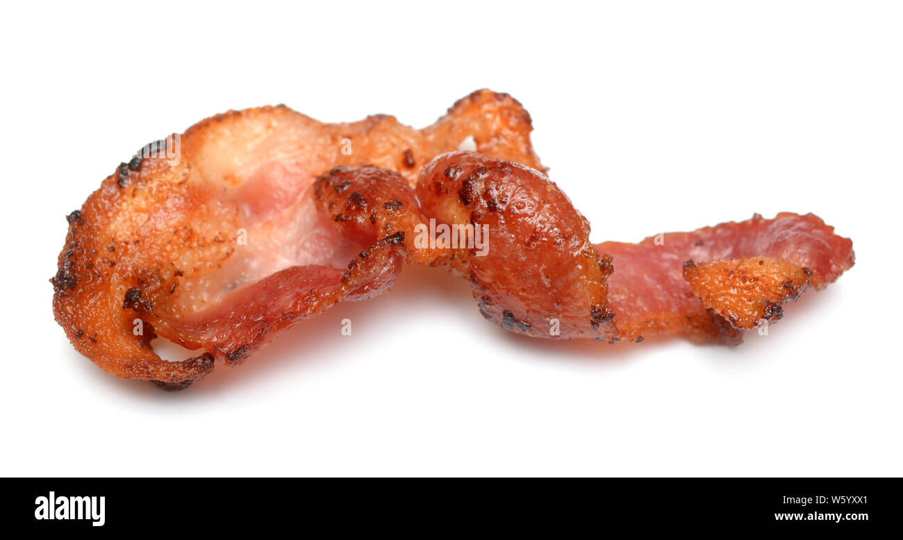 single fried Bacon strip on white background Stock Photo - Alamy