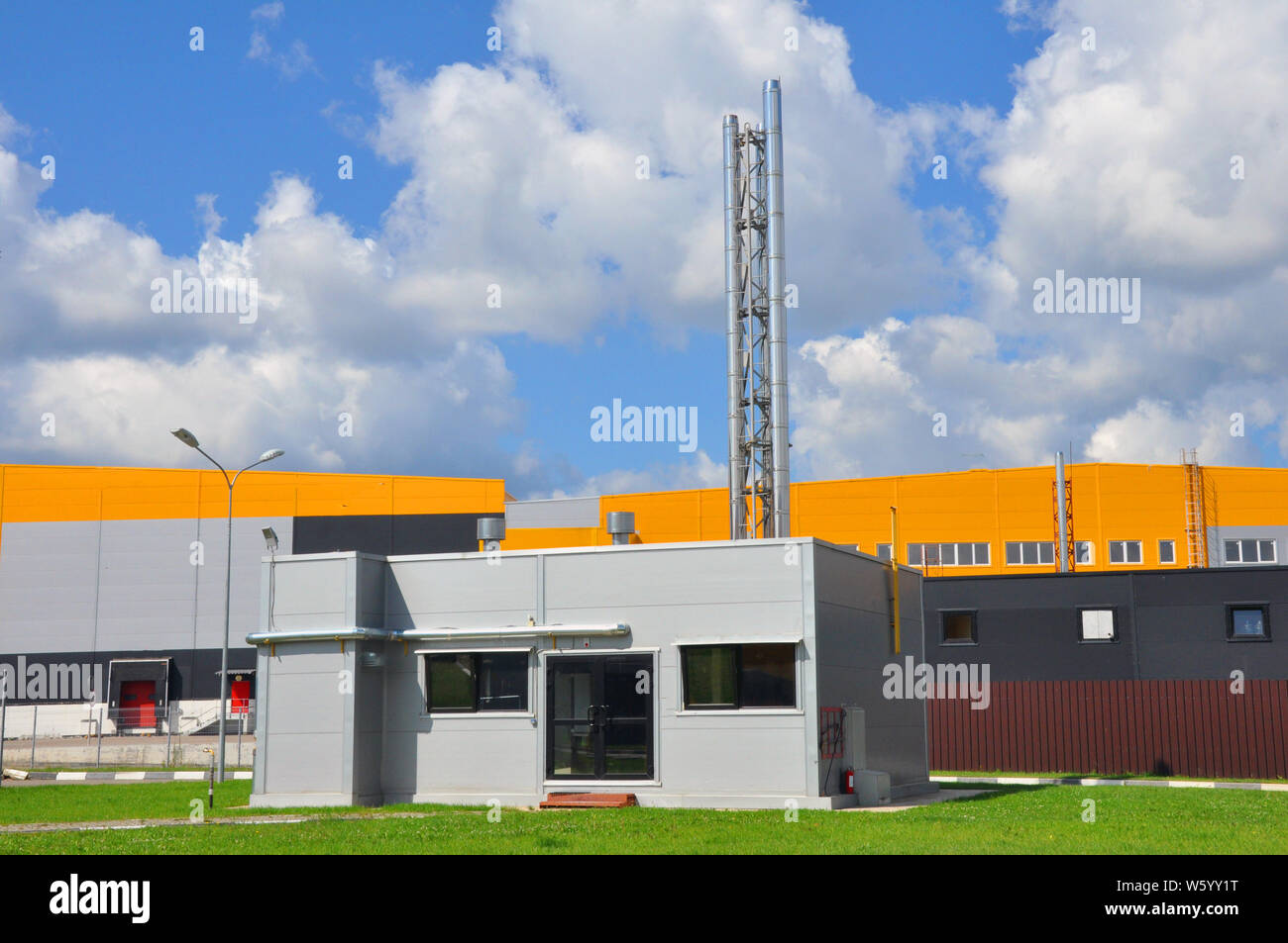 building industrial gas boiler with a pipe. power Stock Photo - Alamy