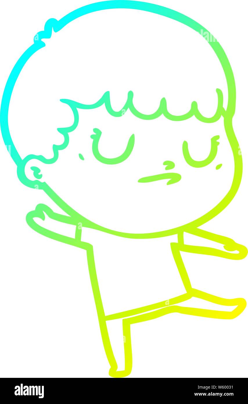 cold gradient line drawing of a cartoon grumpy boy Stock Vector Image ...