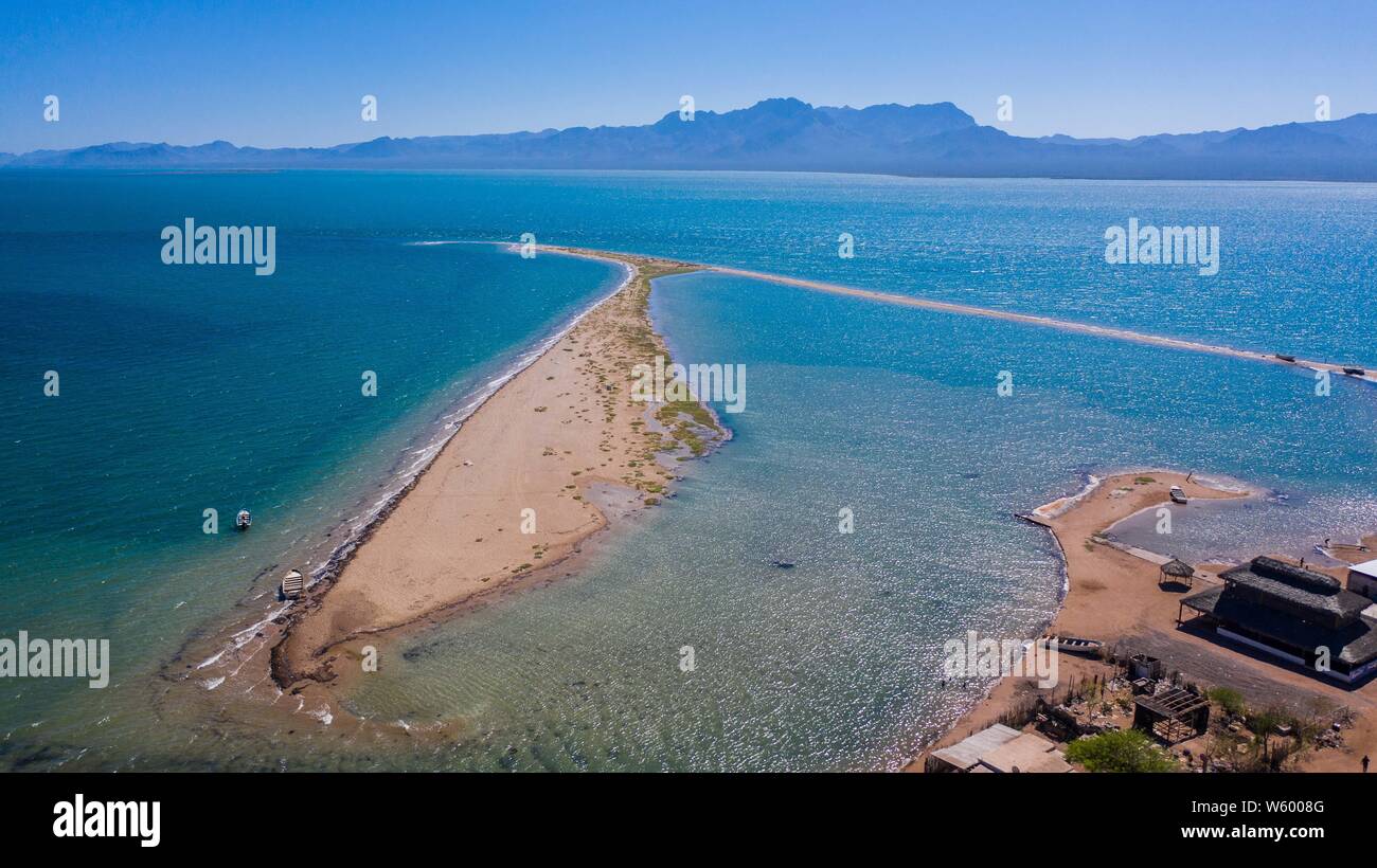 Isla Tiburón, Shark Island Aerial view of the community of Punta Chueca ...