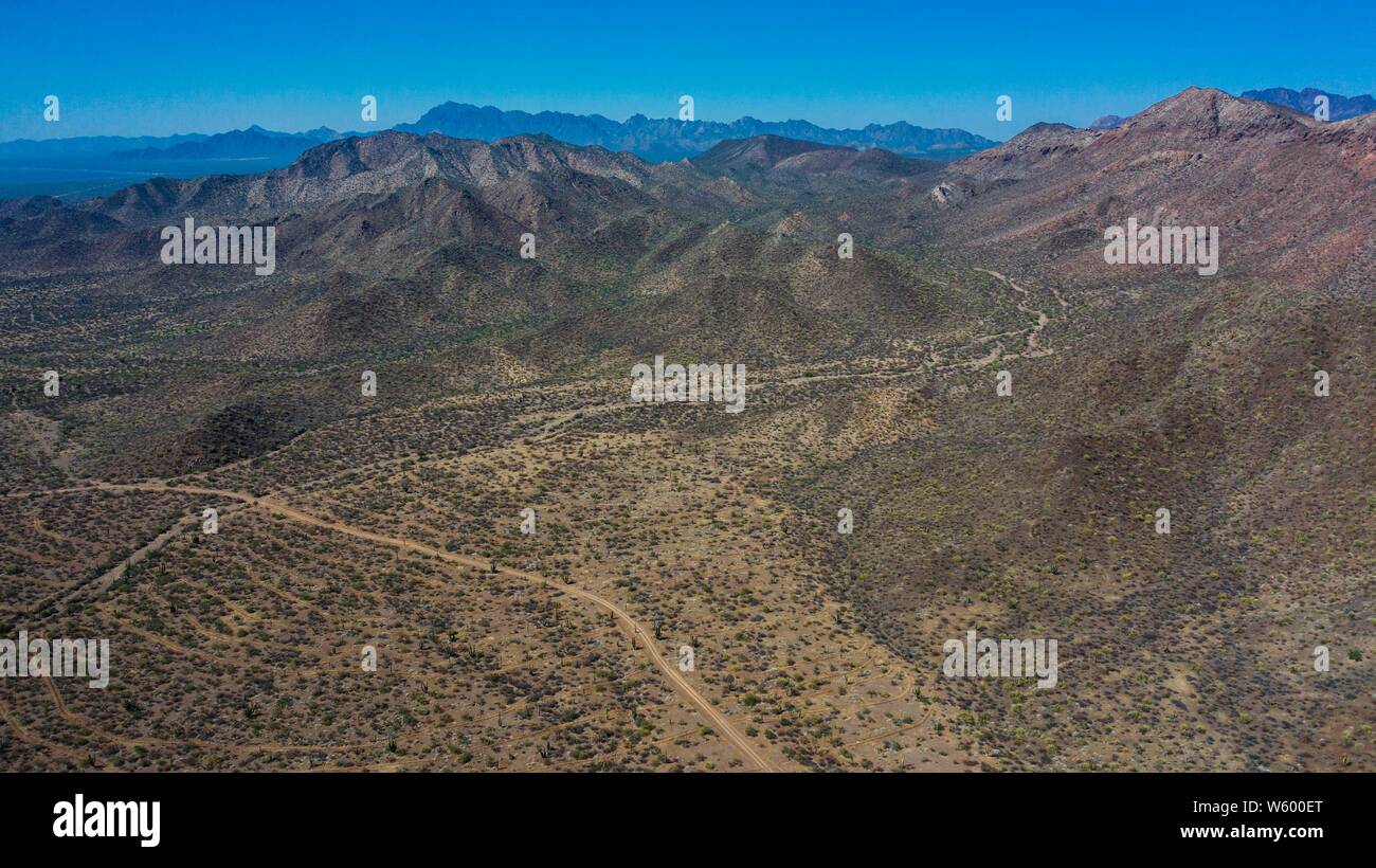 Sierra, montañas. Hill Aerial view of the community of Punta Chueca ...