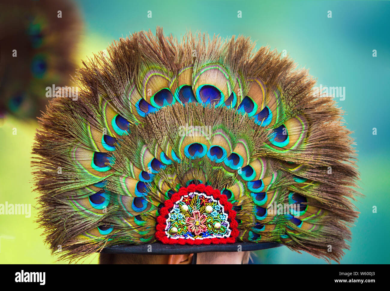 Romanian traditional peacock feather hat Stock Photo - Alamy