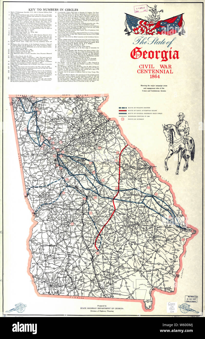 Civil War Maps 1805 The State of Georgia Civil War Centennial 1864 ...