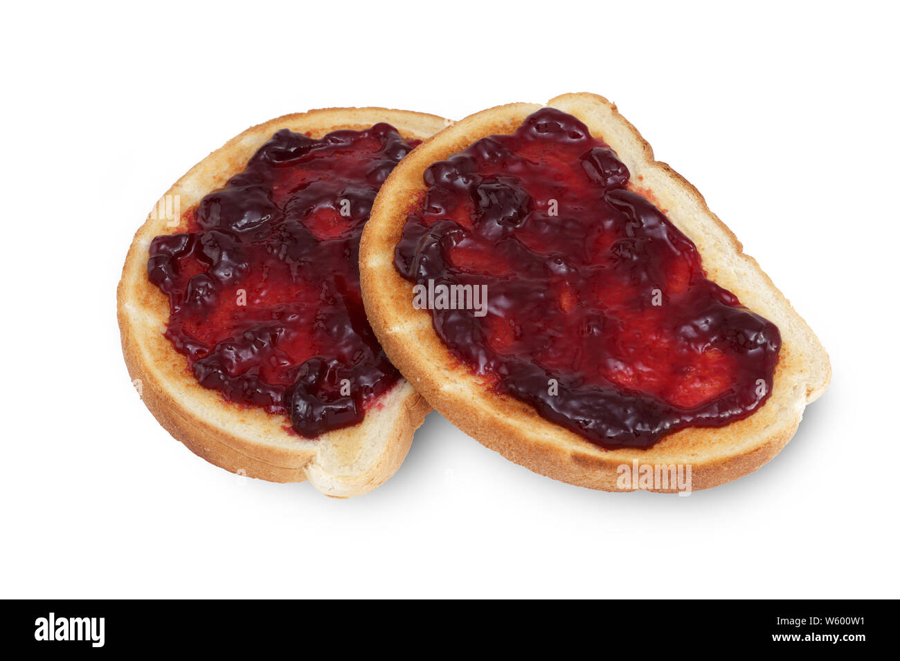Slices of toast with raspberry jam jelly isolated on white with ...