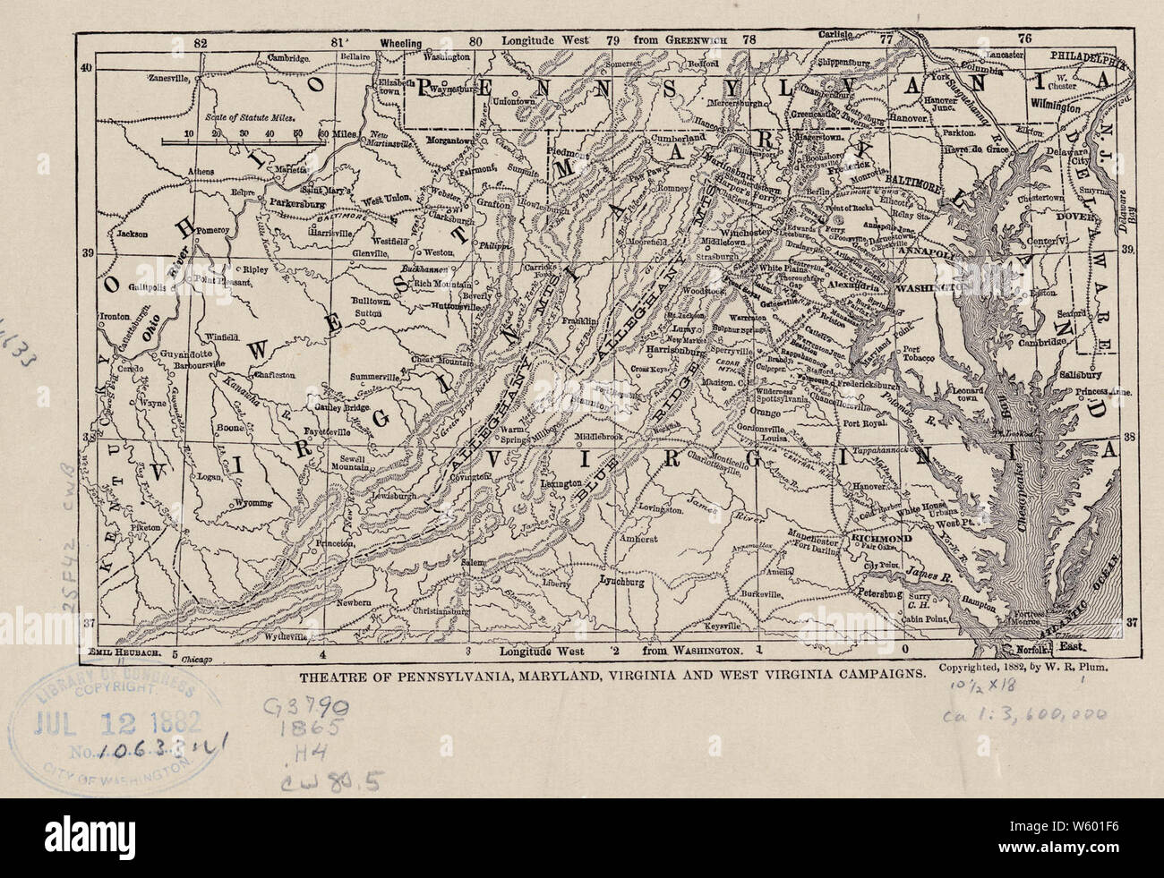 Civil War Maps 1824 Theatre of Pennsylvania Maryland Virginia and West ...